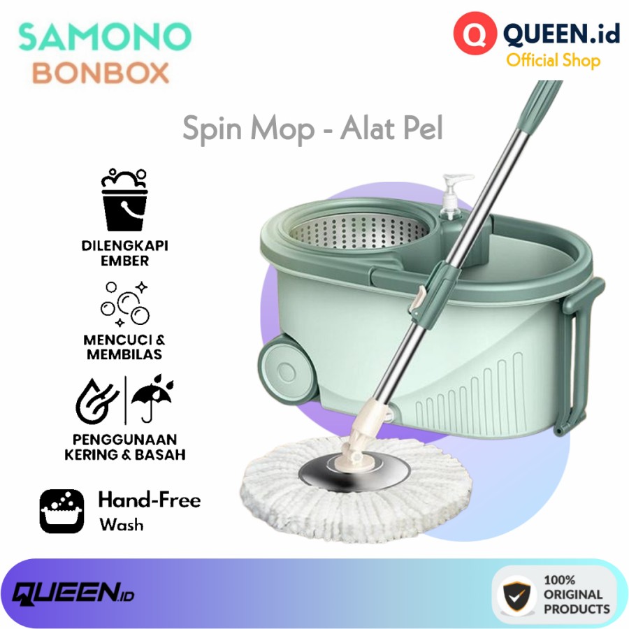 Jual Samono SCM003 Ultra Spin Mop Alat Tongkat Kain Pel Set Ember Roda ...