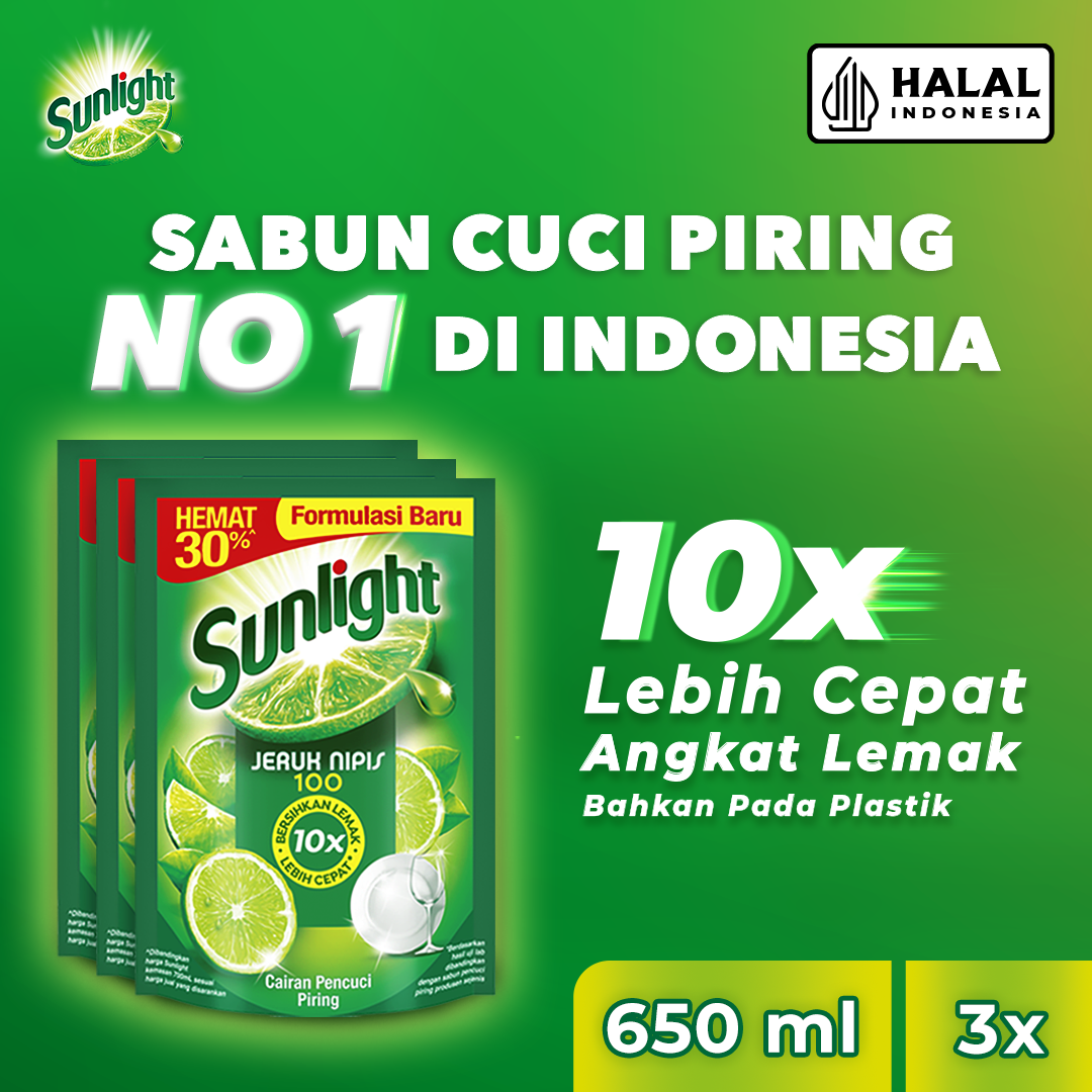 Promo Sunlight Sabun Cuci Piring Cair Refill Jeruk Nipis 650 mL [3 Pcs ...