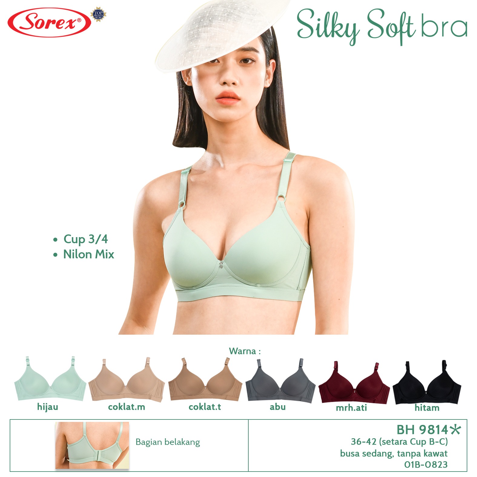 Jual Sorex BH 9814 Bra Cup Besar Tanpa Kawat Kait 3 Setara Cup B-C Silky Soft Bra - 36 Merah di ...