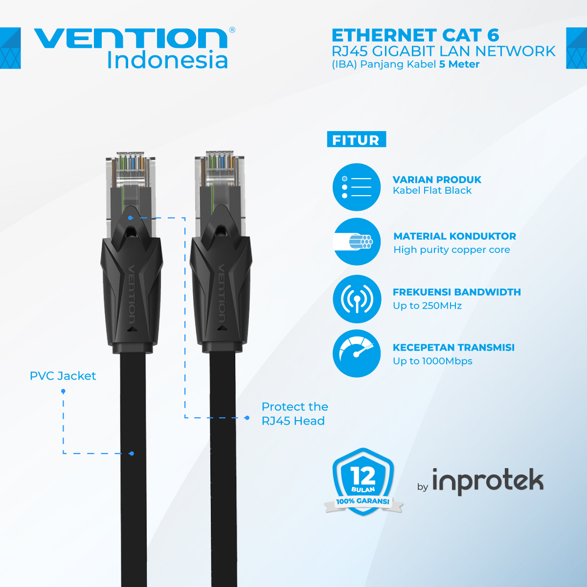 Jual Vention 5m Kabel Lan Rj45 Cat.6 Utp Ethernet Gigabit Di Seller ...