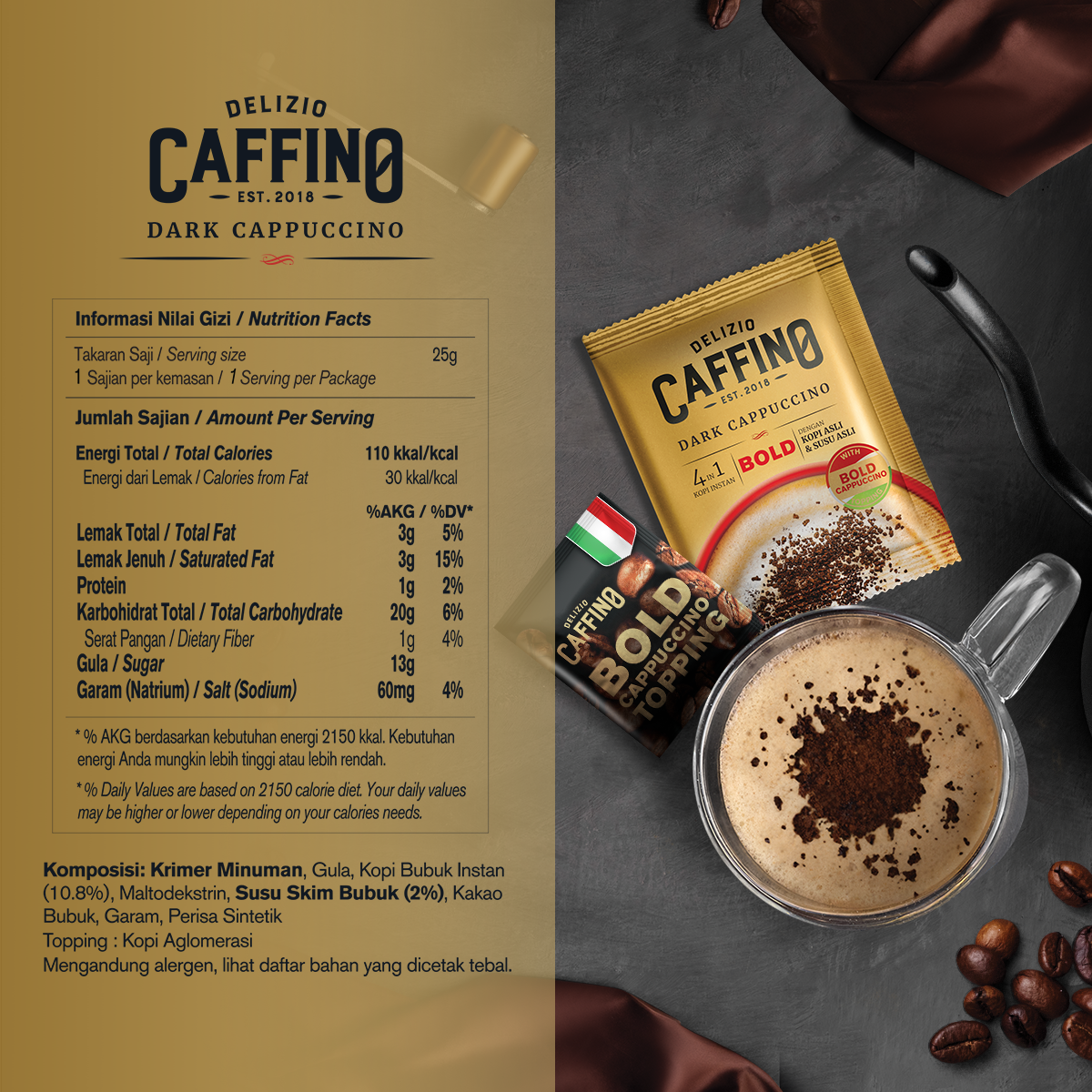 Jual Caffino 4in1 Kopi Instan Dark Cappuccino Bold Renteng 25 G [15 ...
