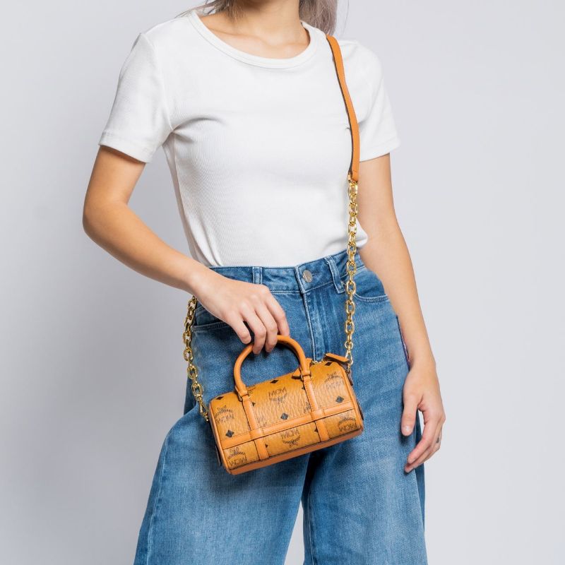 Promo MCM Aren Mini Boston Bag Visetos Cognac Diskon 34% di Seller ...