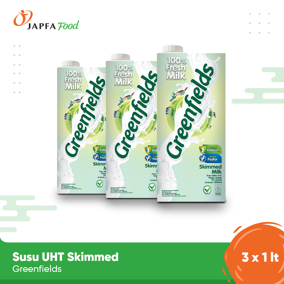 Promo Greenfields Susu UHT Skimmed 1 L - Paket isi 3 - 100% Fresh Milk ...