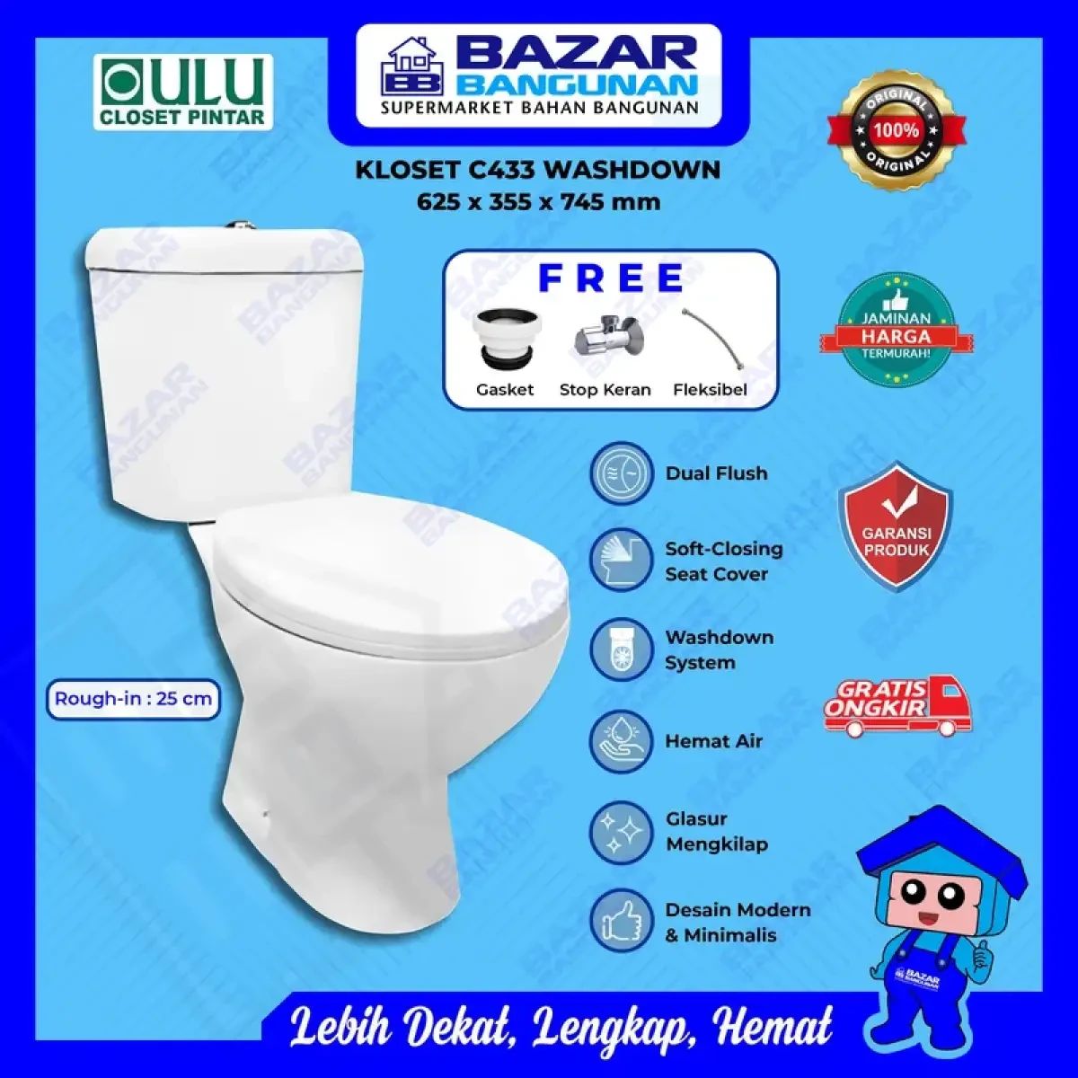 Jual Oulu - Closet Kloset Toilet Duduk C433 Two Piece Dual Flush Soft ...