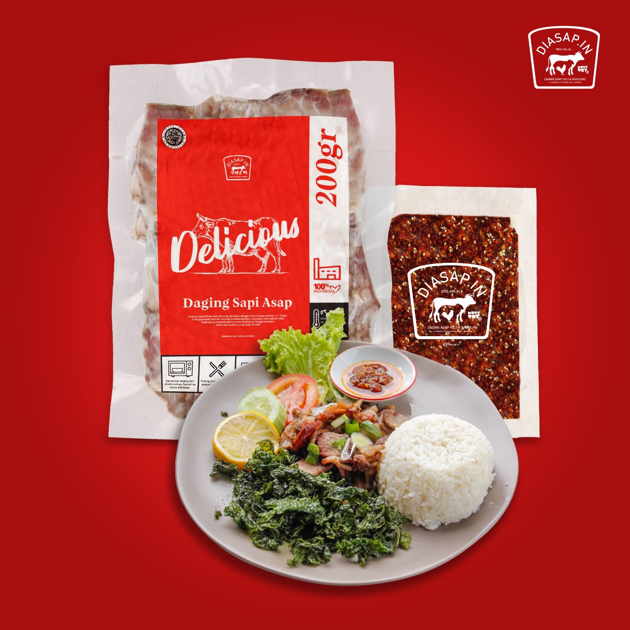 Promo SEI SAPI Frozen 200gr DIASAPIN Daging Sapi Asap + 1 Sambal Sachet ...