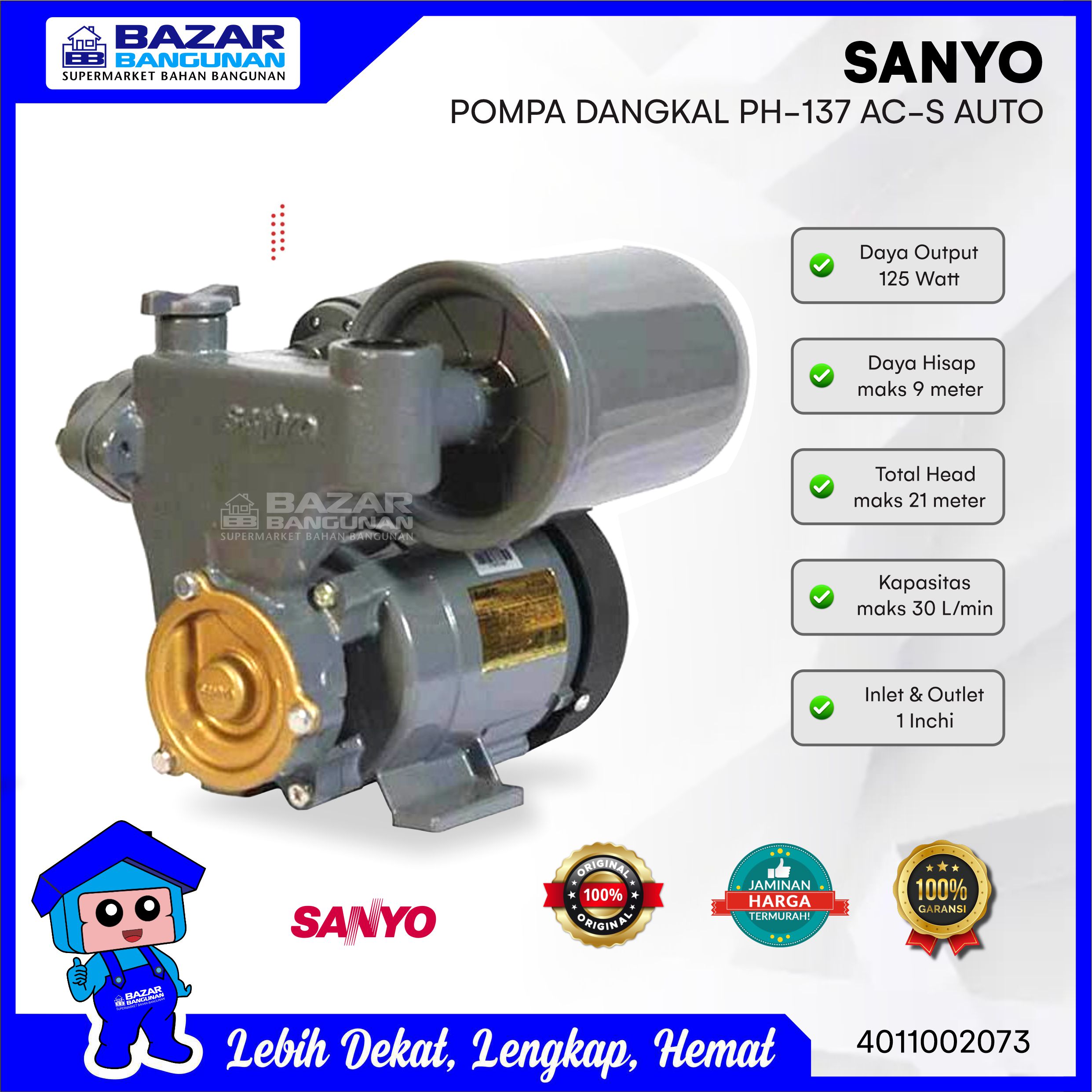 Jual Sanyo - Pompa Air Jet Pump / Jetpump Sumur Dangkal Ph 137 Acs Ph ...
