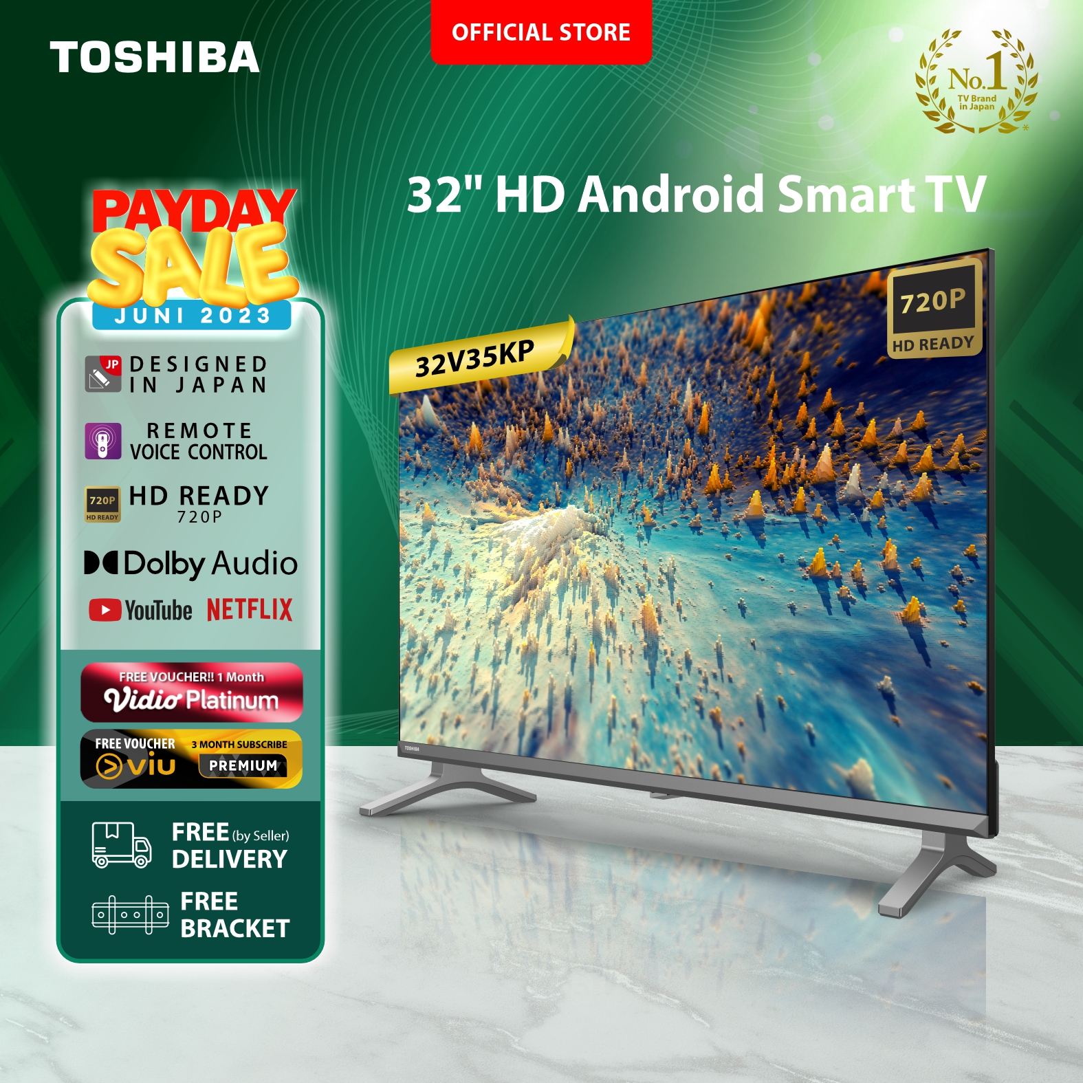 Promo Toshiba LED TV - HD Smart Android 32 - 32V35KP - Free Bracket ...