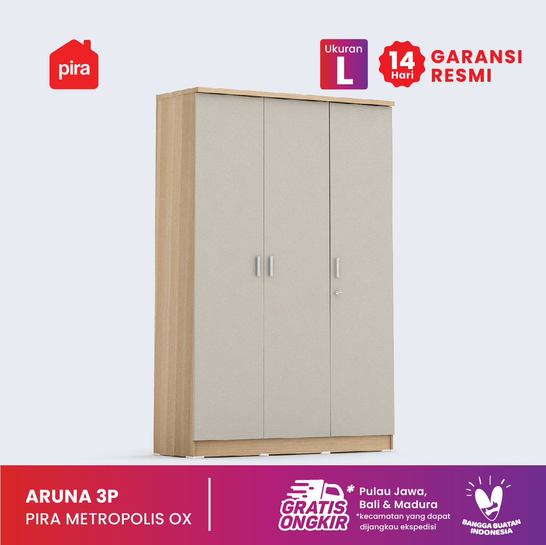 Promo PIRA METROPOLIS OX - ARUNA 3P Lemari Pakaian 3 Pintu - Pro Oak - Taupe Diskon 31% di ...