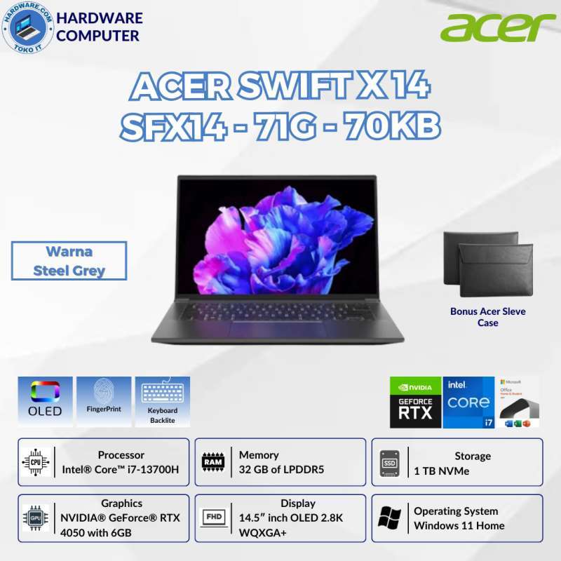 Jual Acer Swift X 14 Sfx14-71g-70kb /core I7-13700h Evo/32gb/1tb Ssd ...