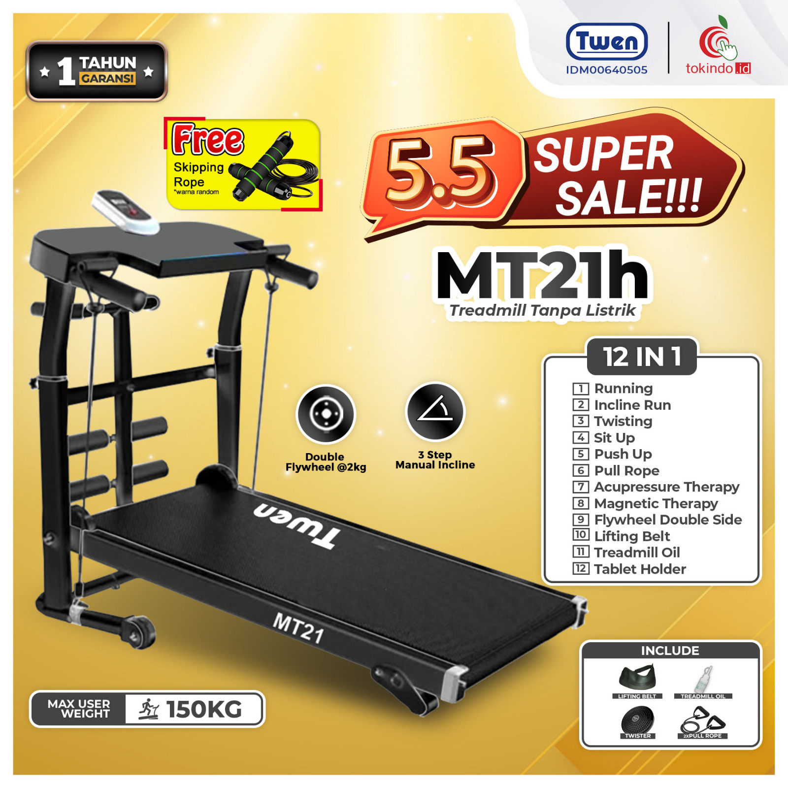 Promo Twen Mt21 Treadmill Manual Multifungsi Treadmill Manual Tanpa ...