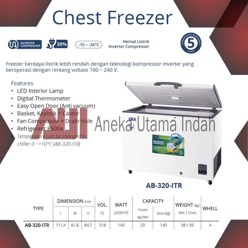 Promo Gea Ab-320-itr Ab-320itr Chest Freezer - Teknologi Kompressor ...