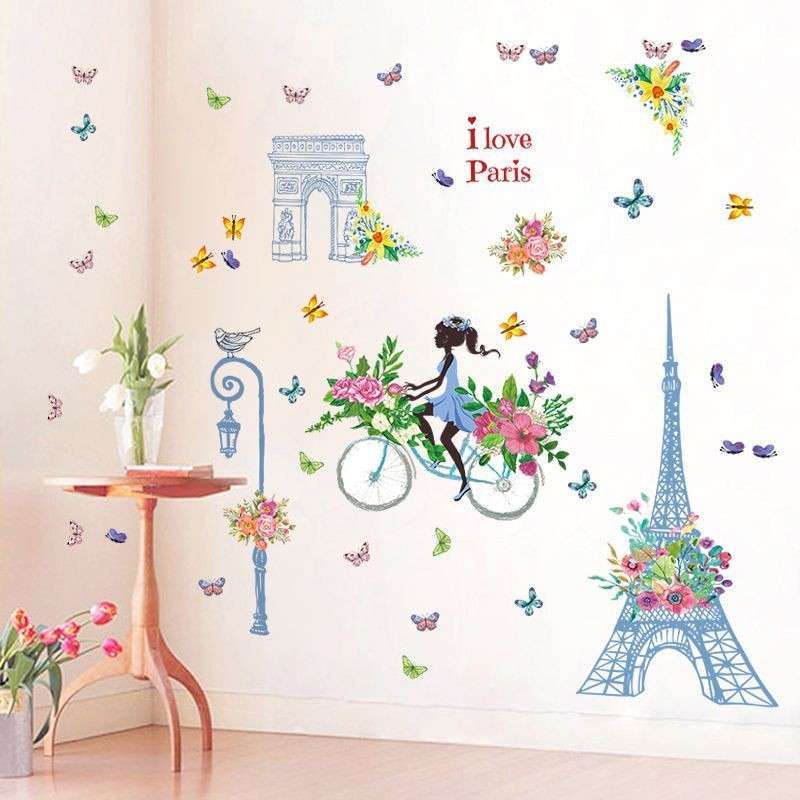 Promo Stiker Dinding Blue Tower and Girl SK9164 Wall Sticker Wallpaper ...