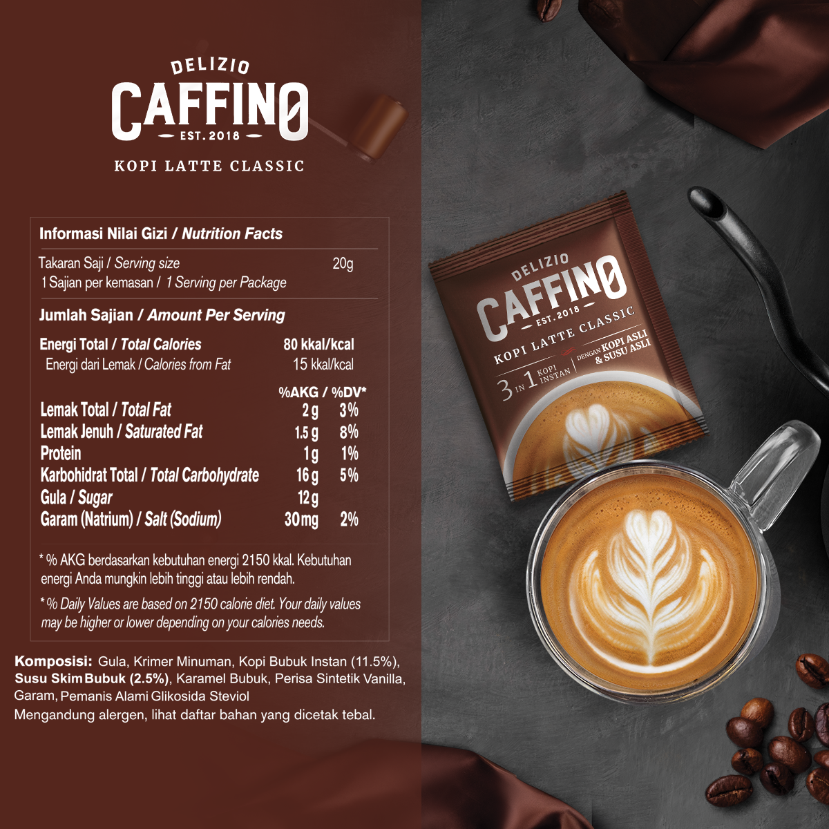 Jual Caffino 3in1 Kopi Instan Kopi Latte Classic Box 20 G [10 Sachet/ 1 ...