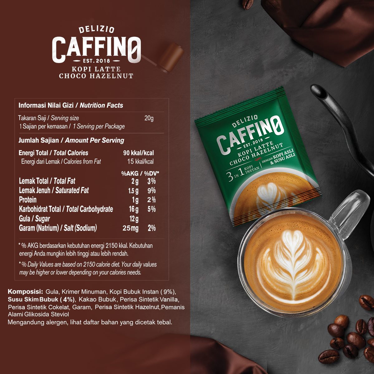 Jual Caffino 3in1 Kopi Instan Kopi Latte Choco Hazelnut Box [20 G X 10 ...
