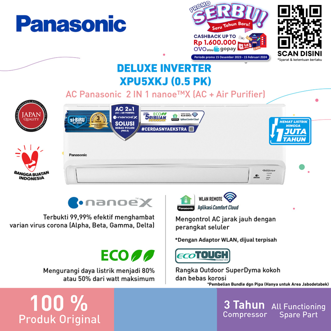 Promo Panasonic CS/CU-XPU5XKJ Inverter NanoeX AC Split [1/2 PK] Diskon 10% di Seller Panasonic ...