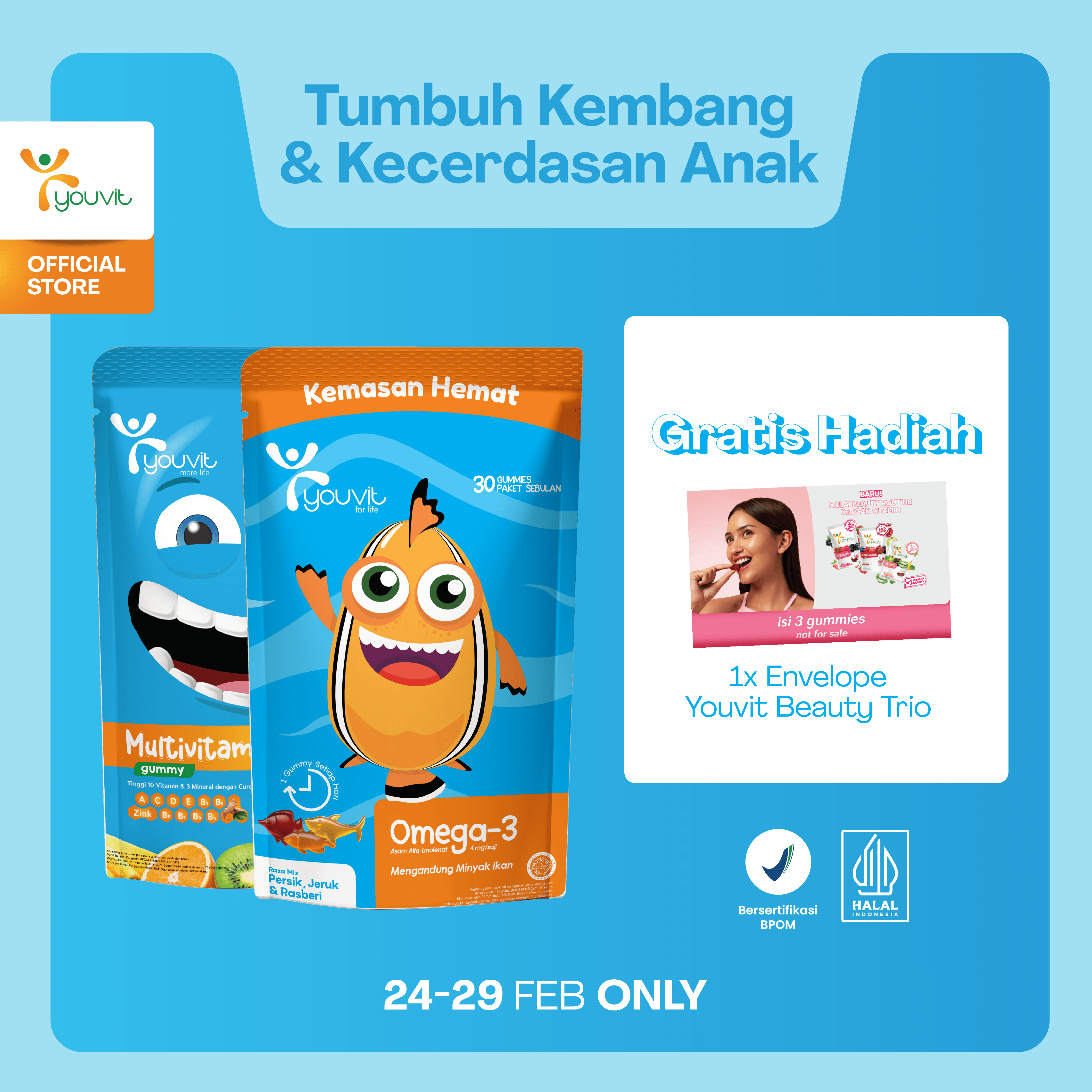 Promo Youvit Multivitamin Anak & Omega-3 Anak 30 Hari untuk Tumbuh ...