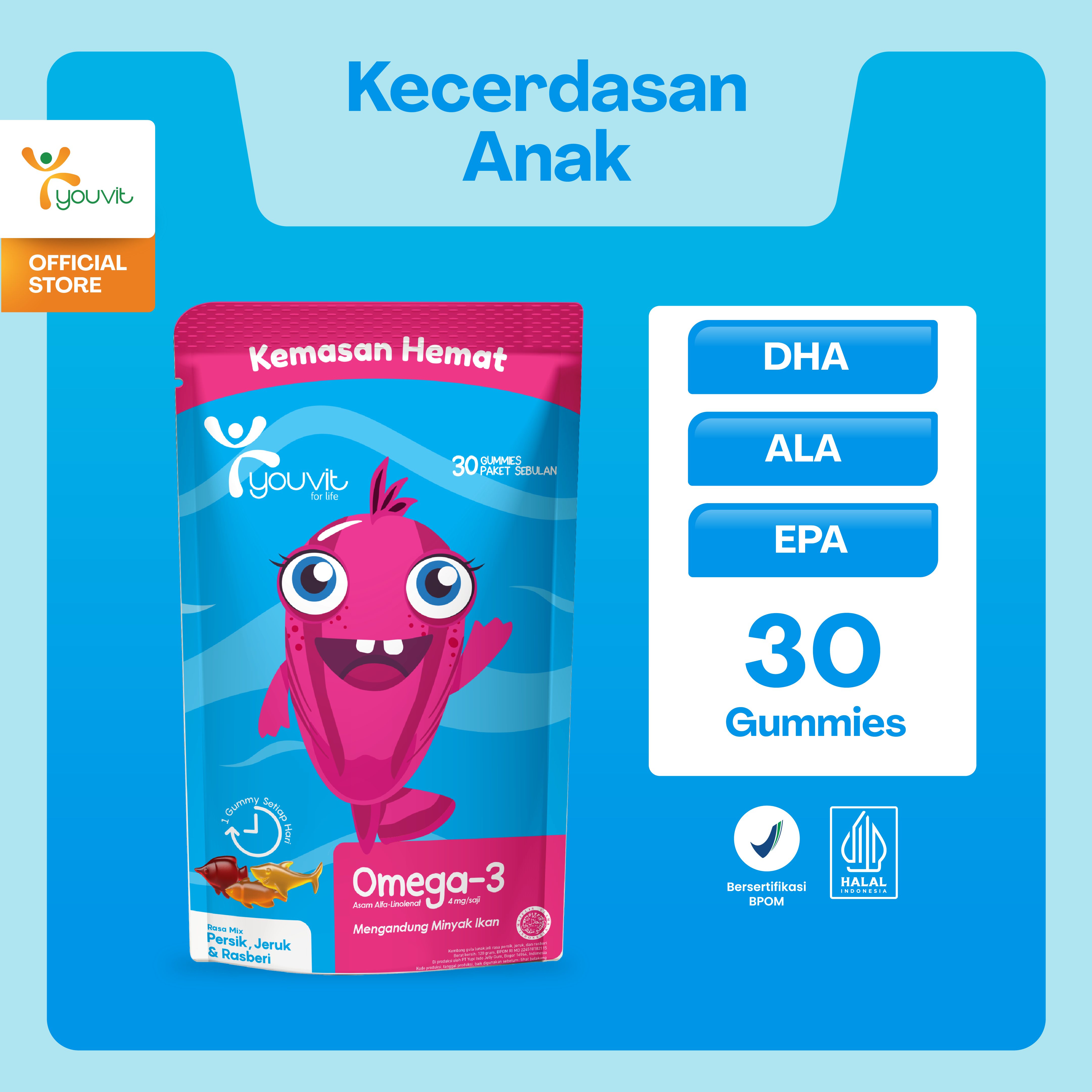 Promo Youvit Omega-3 Anak 30 Hari untuk Otak & Mata Anak | Kecerdasan ...