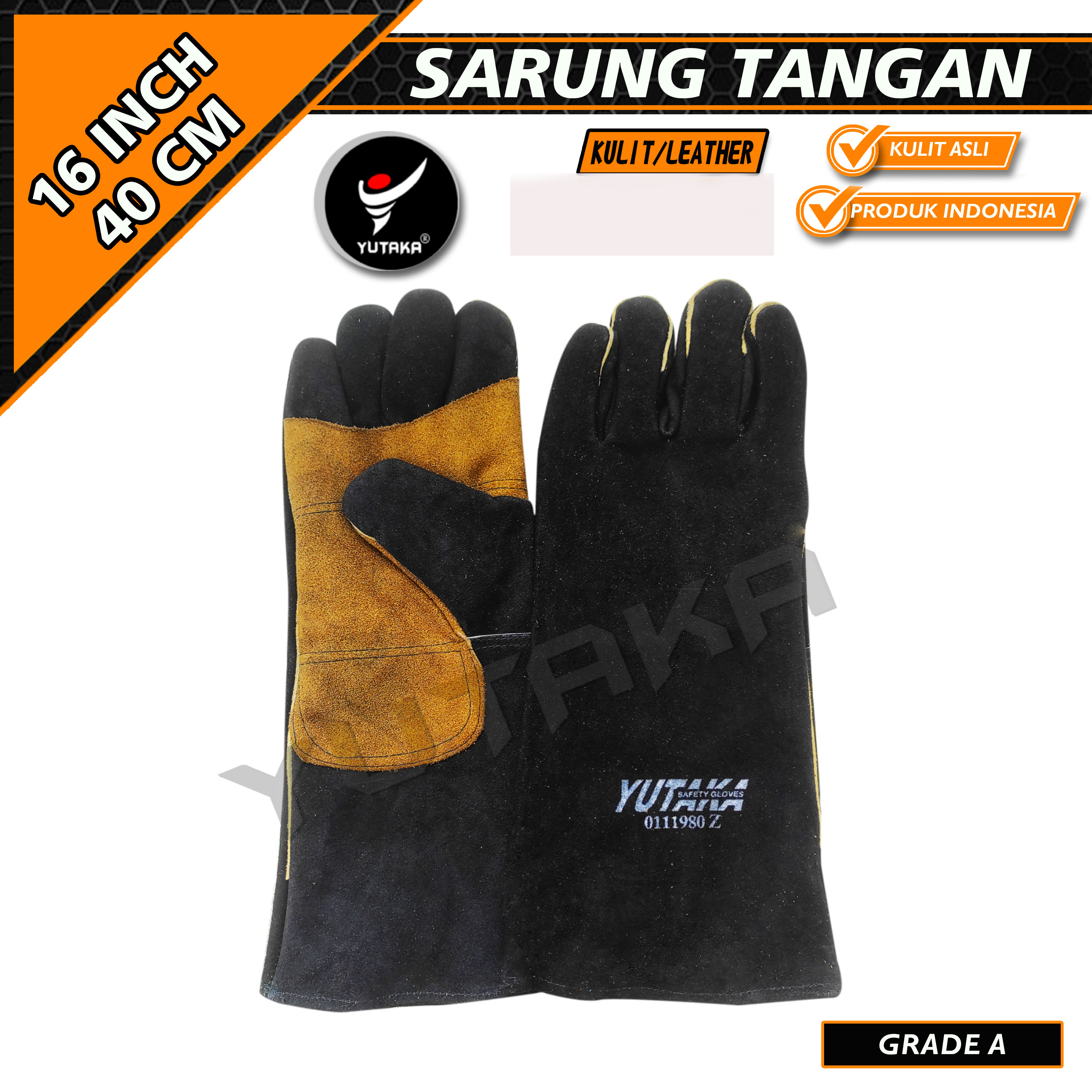 Promo Sarung Tangan Las Kulit Yutaka 16 Inch Tebal Warna Hitam Diskon ...