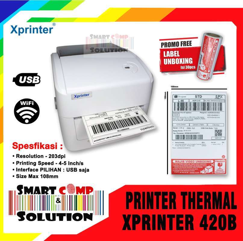 Promo Xprinter 420b Printer Barcode Usb Wifi Thermal Label Resi Alamat ...
