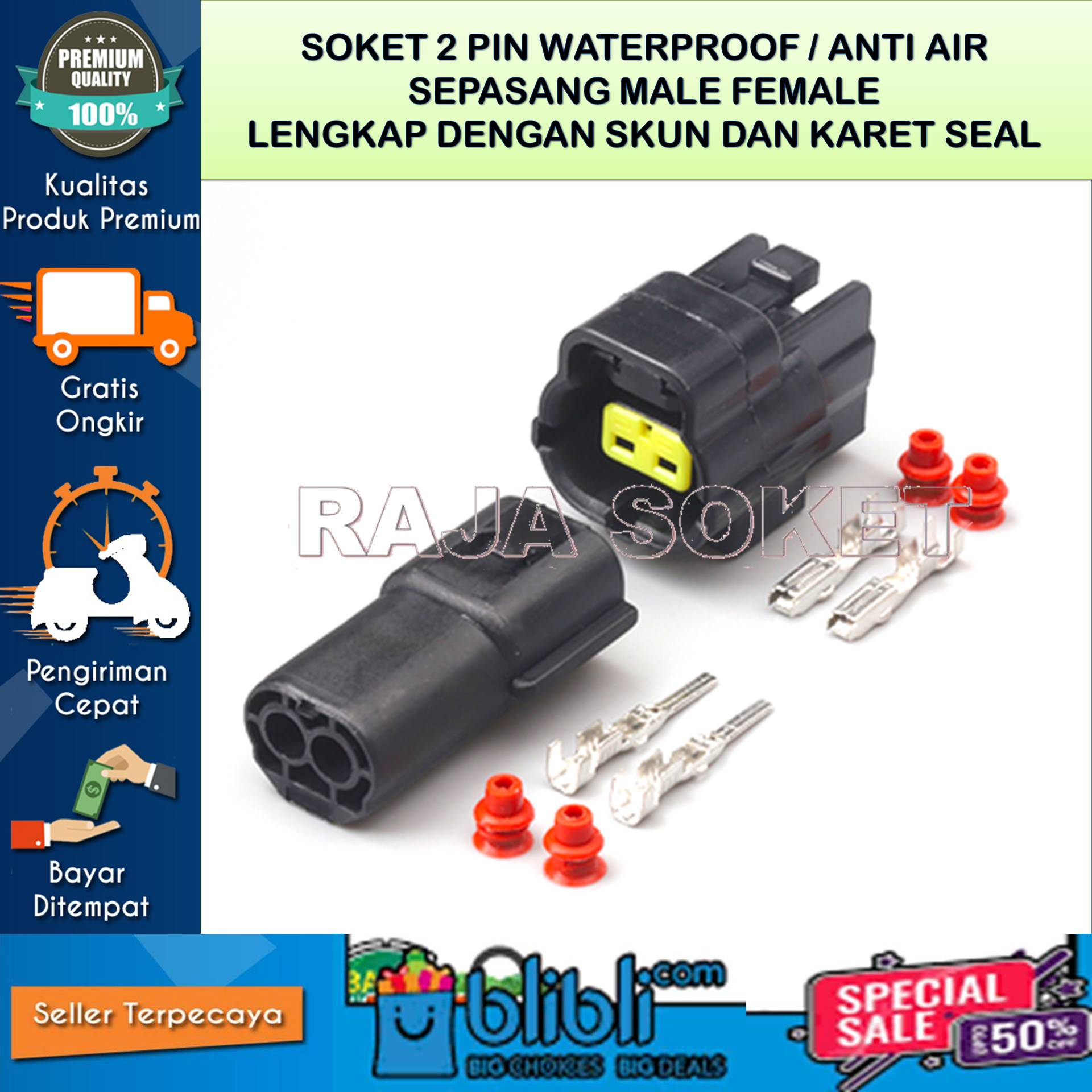 Jual Socket Soket Connector Konektor Waterproof Anti Air 2 Pin Soket ...