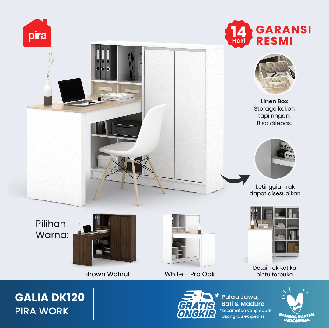 Promo Pira Work - Galia Dk120 Meja Kerja Sudut Dengan Rak Buku / Rak ...