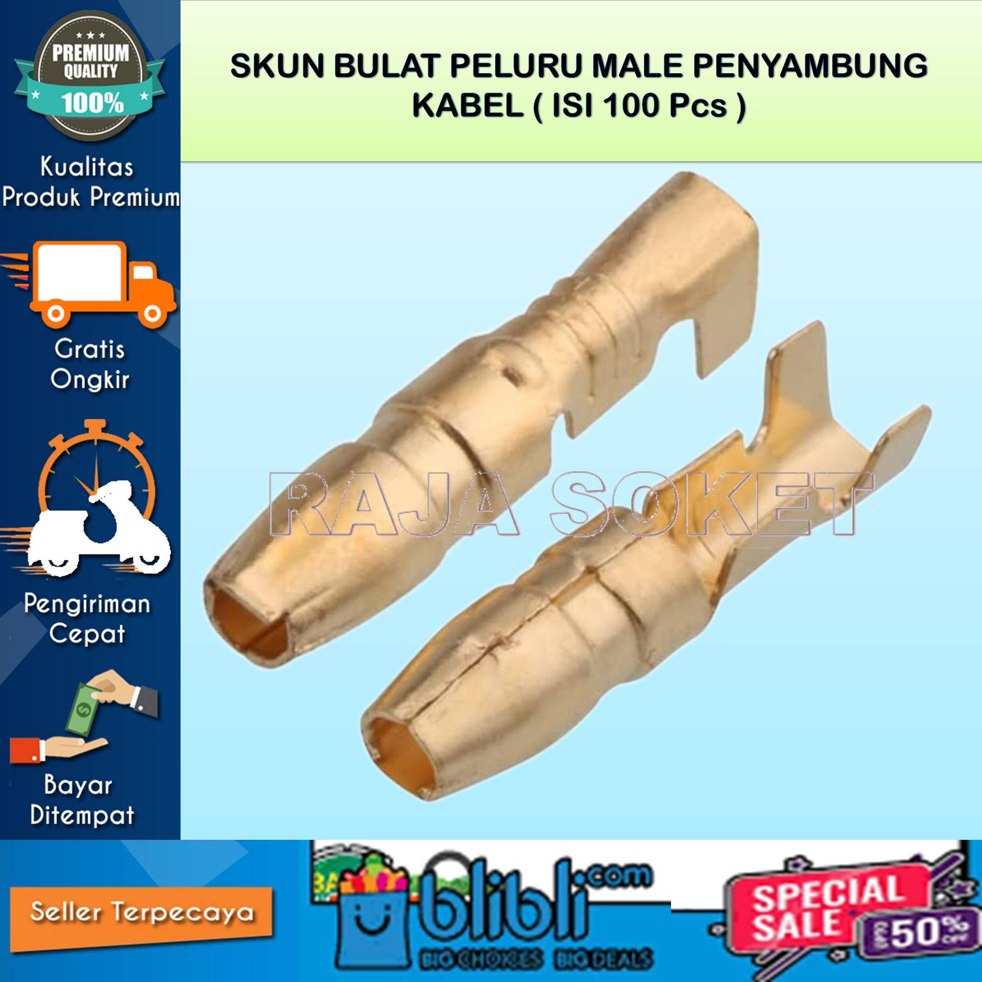 Jual Isi 100 Pcs Skun Bulat Peluru Cowo Penyambung Kabel Di Seller Raja ...