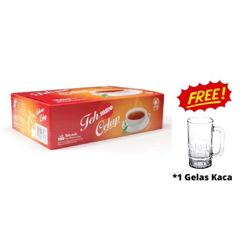 Promo Sosro Black Tea Teh Celup [100 Tea Bags / 1 Box] + Free 1 Gelas ...