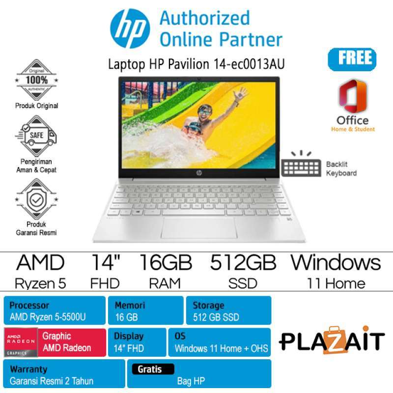 Promo Laptop Hp Pavilion 14-ec0013au – 463b7pa /amd Ryzen 5-5500u/16gb ...
