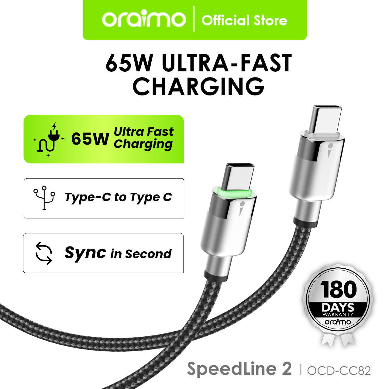 Jual Oraimo Data Cable Speedline Kabel Android Type-c 65w Fast Charging ...