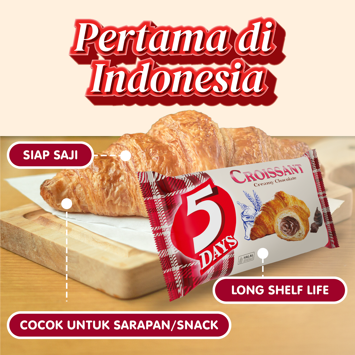 Promo 5 Days Croissant Creamy Chocolate Roti 60 G Diskon 27% Di Seller ...