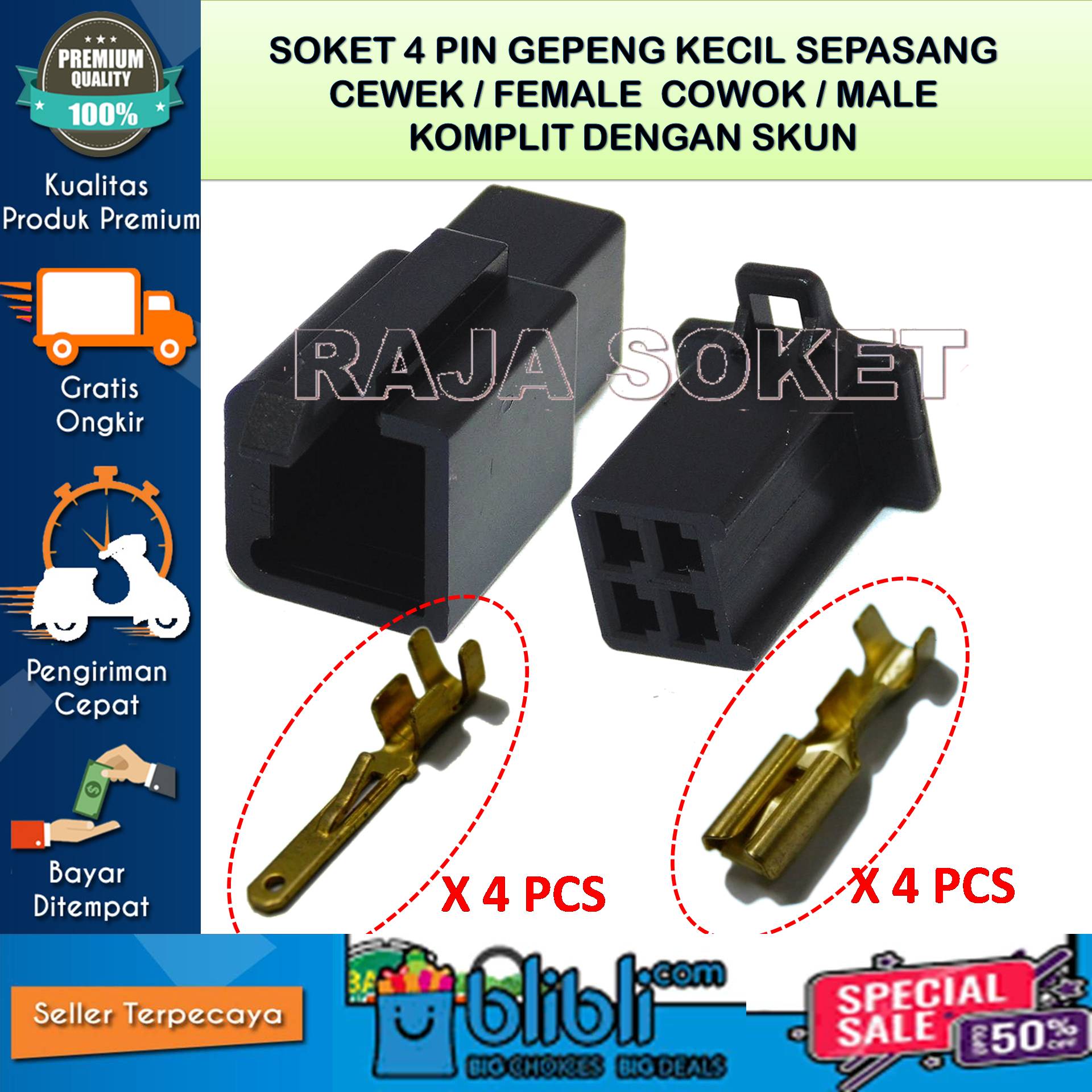 Jual Soket Kabel Gepeng 4 Pin Kecil Sepasang Cewe Cowo Male Female ...