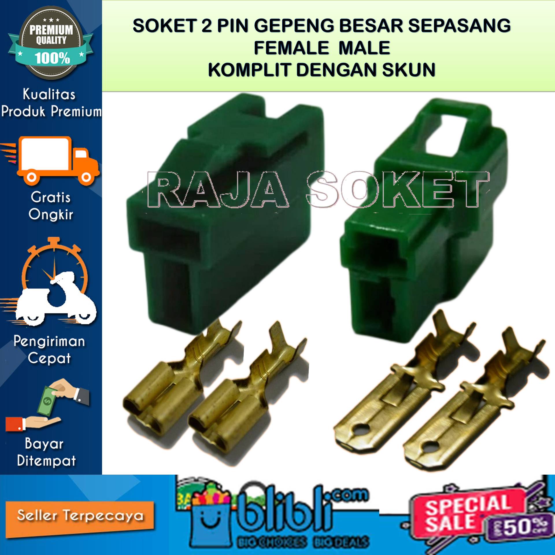 Jual Soket Kabel 2 Pin Besar Sepasang Cewe Cowo Male Female Komplit ...