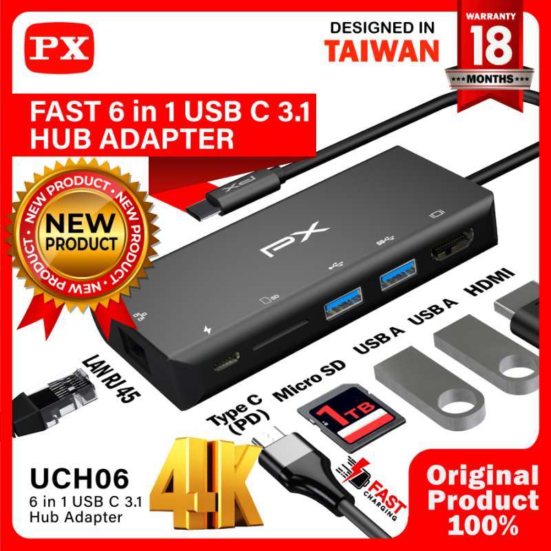 Promo Hub Converter Usb Type C 3.1 To Hdmi 4k Lan Usb 6 In 1 Px Uch06 ...