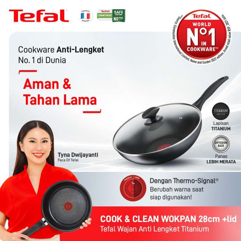 Promo Tefal Cook & Clean Wokpan 28cm + Lid Wajan Anti Lengket Diskon 42% Di Seller Tefal ...