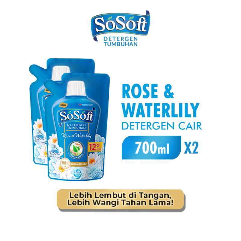 Promo Sosoft Detergen Cair Rose & Waterlily Pouch 700 Ml [2 Pcs] Diskon ...