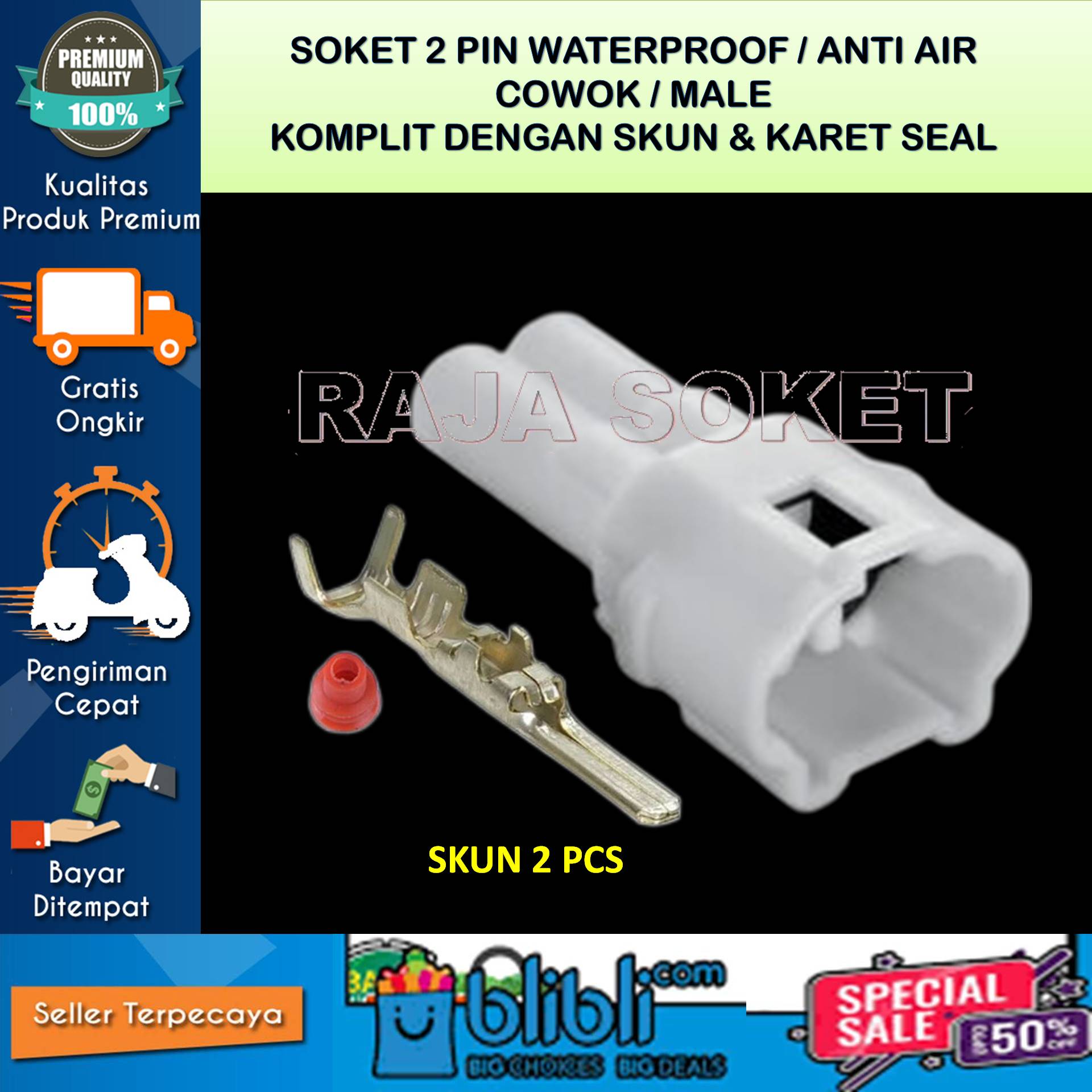 Jual Soket 2 Pin Anti Air Waterproof Male Cowo Komplit Dengan Skun ...
