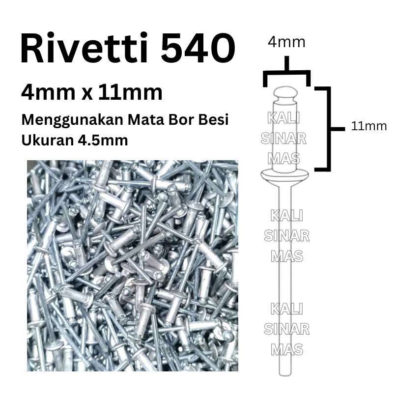 Promo 1 Kotak Paku Rivet Merk Rivetti 540 Ukuran 4mm X 11mm Isi 1000 ...