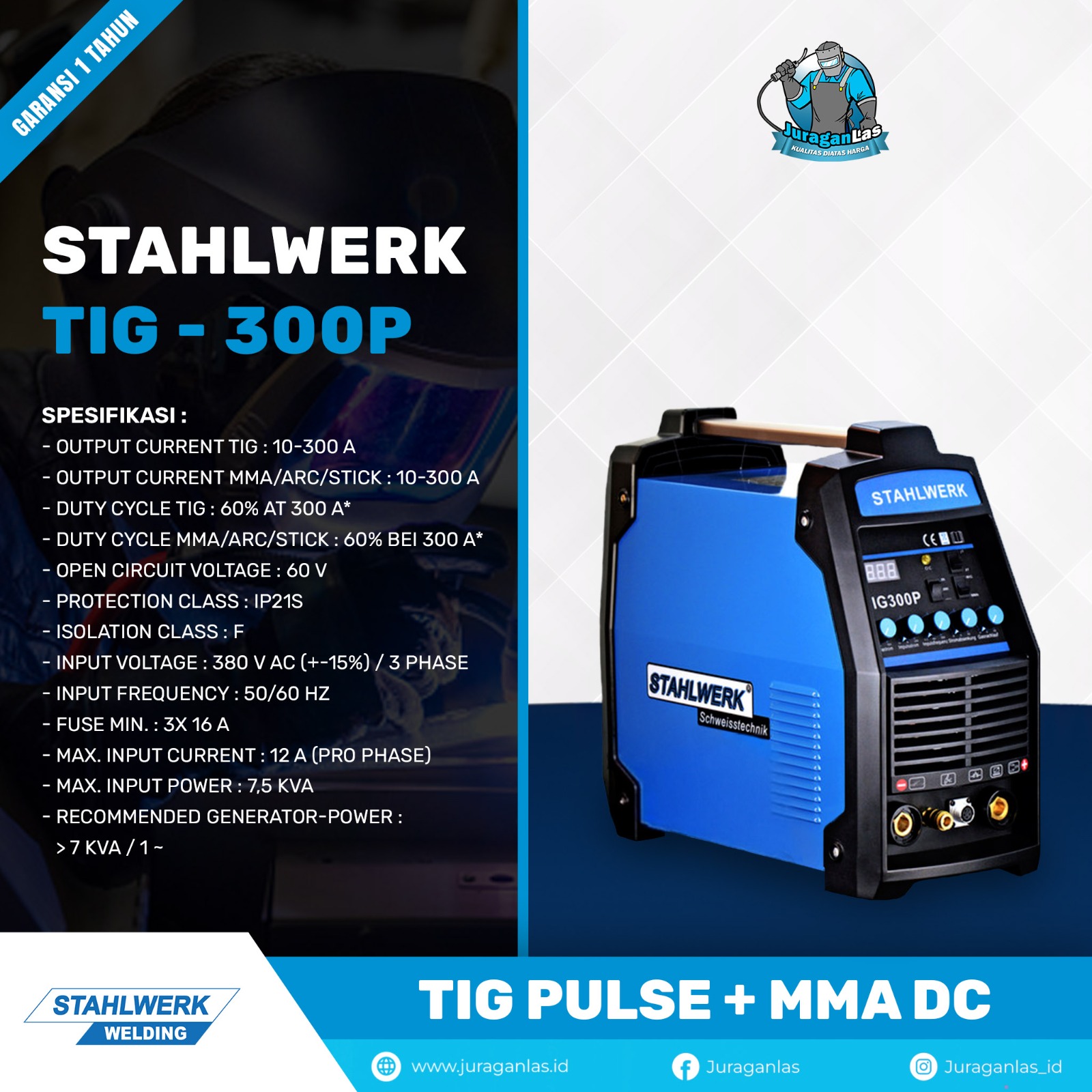 Jual Stahlwerk TIG-300 P Mesin Las Argon DC Pulse di Seller Juragan Las ...
