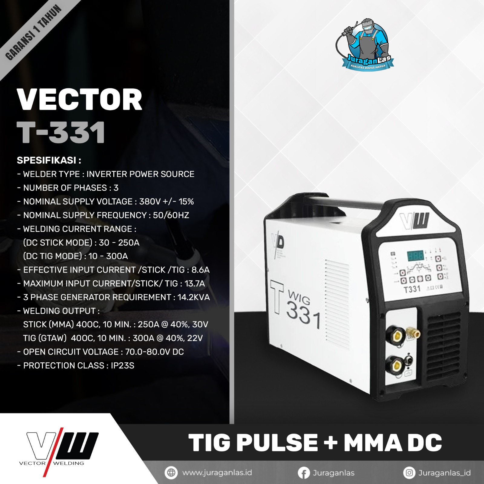 Jual Vector T-331 Mesin Las Argon Dc Pulse + Mma Di Seller Juragan Las ...