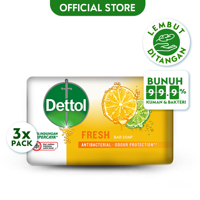 Promo Dettol Sabun Batang Anti Bakteri Fresh 105gr x3 Diskon 17% di ...