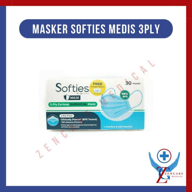 Jual Masker Softies Medis Earloop / Headloop 3 Ply Sebox Isi 30 Pcs Di ...