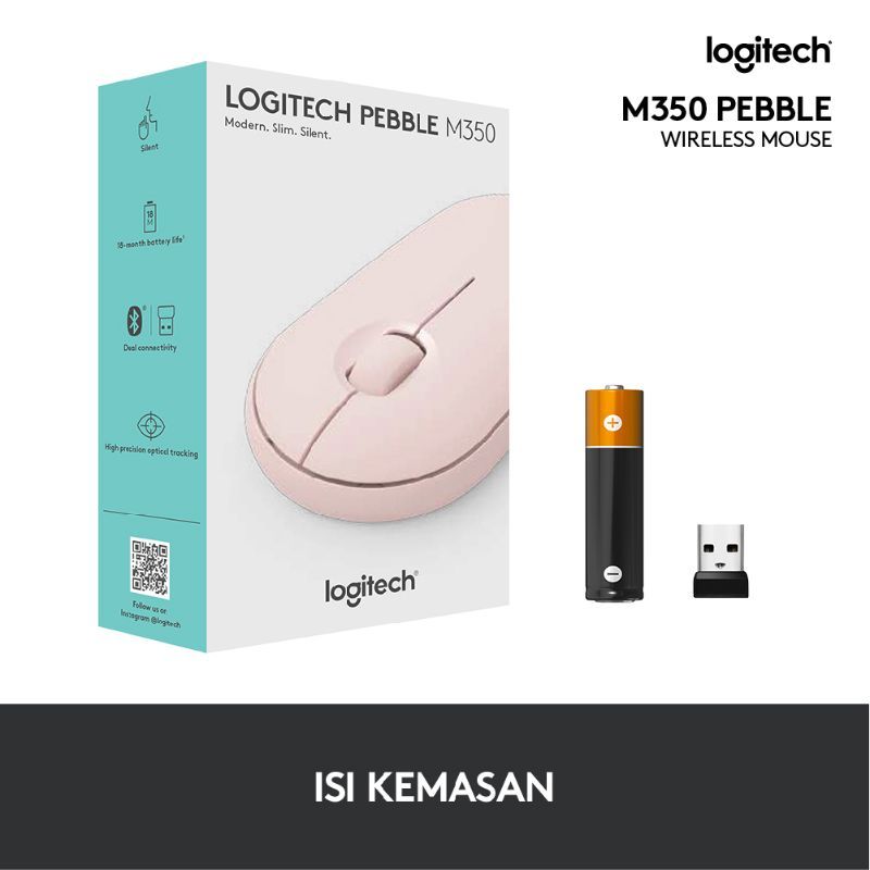Jual Logitech Pebble Wireless Bluetooth Mouse Silent M350 - Rose Pink ...