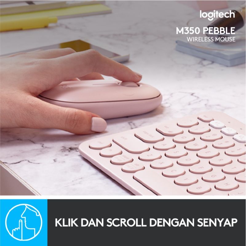 Jual Logitech Pebble Wireless Bluetooth Mouse Silent M350 - Rose Pink ...