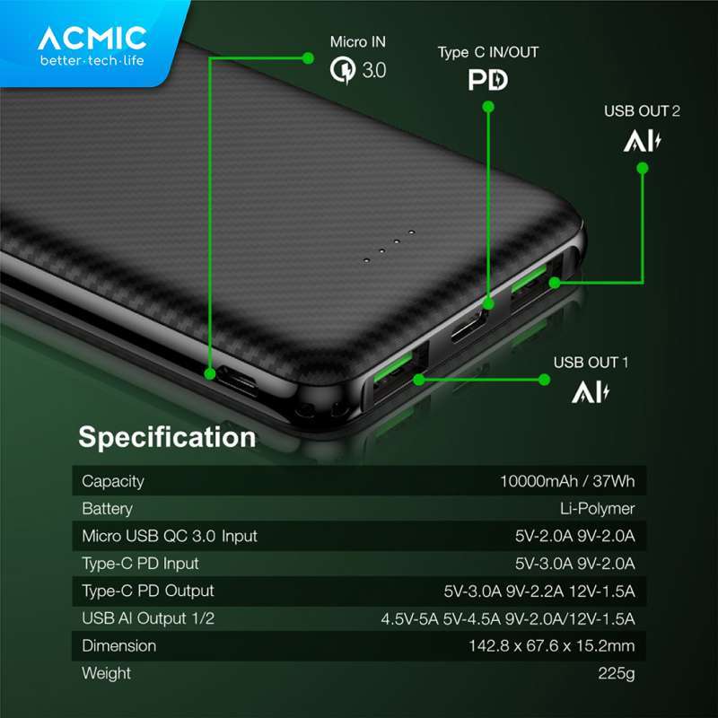 Promo Acmic C10pro 10000mah Powerbank Slim 22.5w Fast Charging Type C ...
