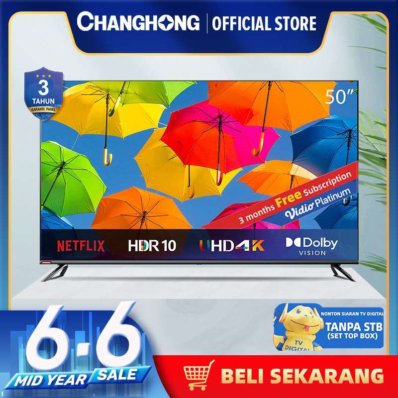Jual New Changhong 50 Inch 4k Android 9.0 Smart Tv Uhd Netflix Tv Frameless Google Certified Led ...