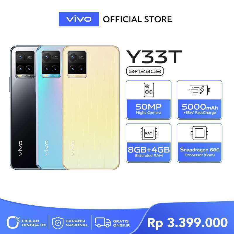 Jual Vivo Y33t - [8gb+4gb Extended Ram, 128gb Rom, Fhd+ 90 Hz, 50mp Night Camera, 5000mah+18w ...
