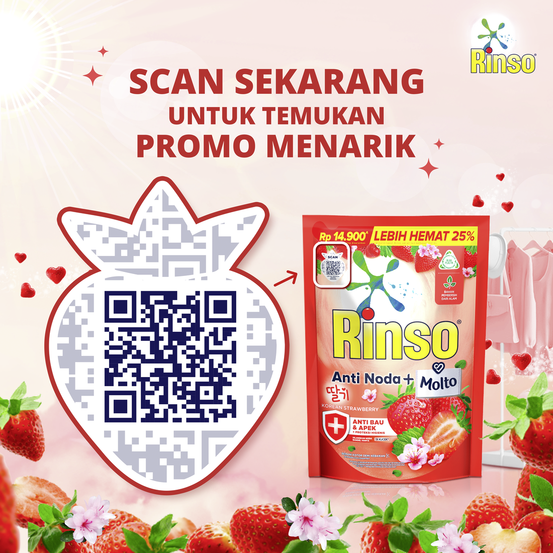 Promo Rinso Sensi Fresh Korean Strawberry Detergent Cair [510 Ml] Isi 2 ...