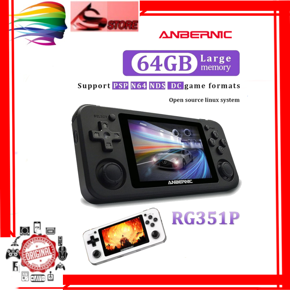 Promo Game Console Anbernic RG351P Handled Gaming 3,5 IPS Screen 64G Lynux System - Black 64Gb ...