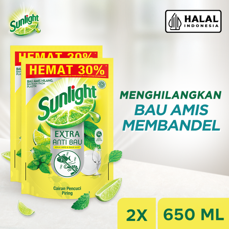 Promo Sunlight Sabun Cuci Piring Cair Refill Extra Anti Bau 650 mL [2 Pcs] Diskon 18% di Seller ...