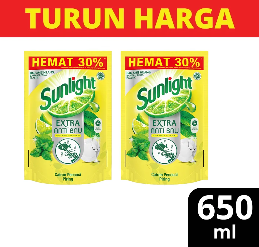 Promo Sunlight Sabun Cuci Piring Cair Refill Extra Anti Bau 650 mL [2 Pcs] Diskon 18% di Seller ...